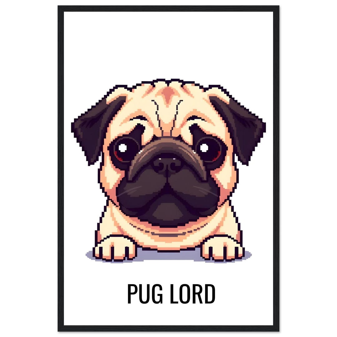 Framed Pixel Art Pug Poster, Wall Decor, Ready-to-hang, Durable Pine ...