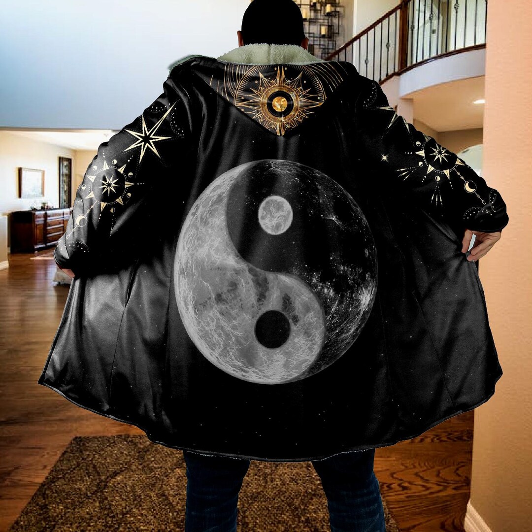 Yin Yang Sun Moon Hooded Cloak, Yin Yang Fleece Hoodie, Festival Jacket ...