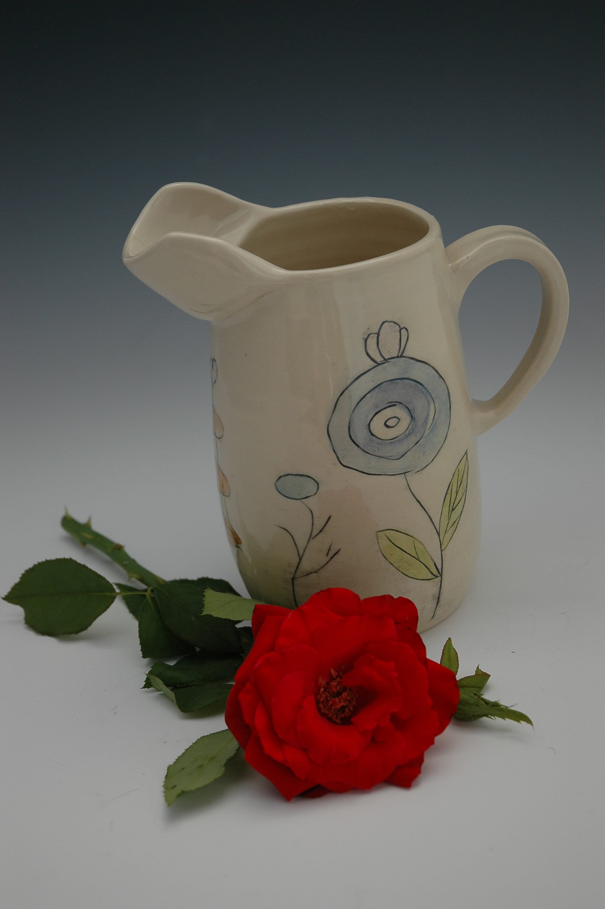 Handmade White Pottery Pitcher With Flowers and Unique Design - Etsy