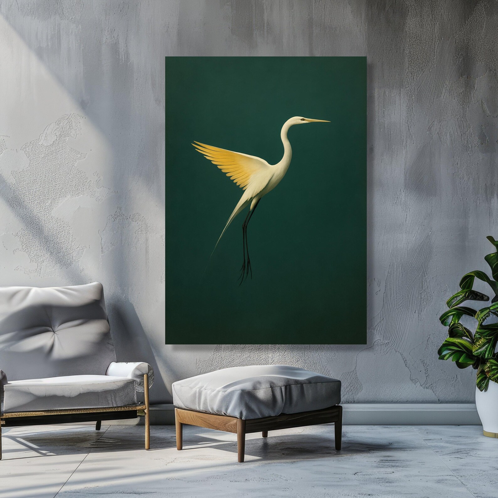 Elegant White Egret Canvas Wall Art, Minimalist Bird Illustration ...