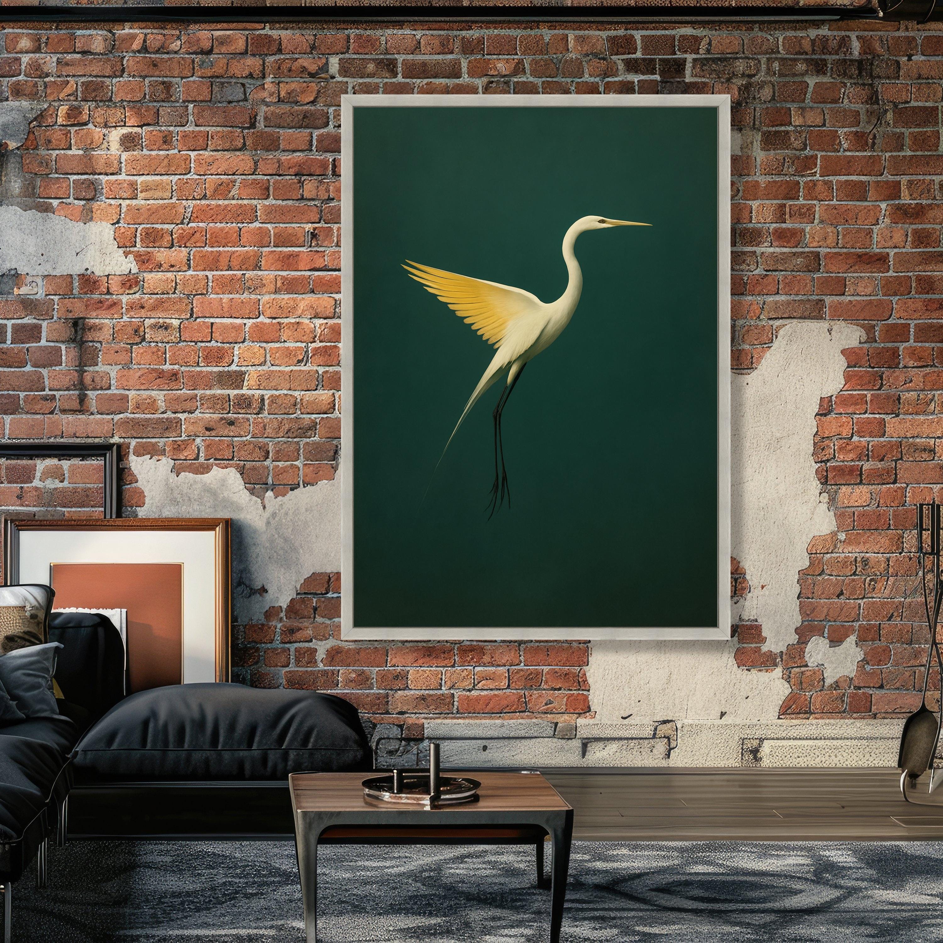 Elegant White Egret Canvas Wall Art, Minimalist Bird Illustration ...