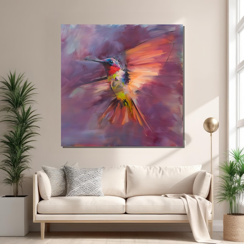 Vibrant Hummingbird Canvas Print - Abstract Bird Art - Colorful Nature ...