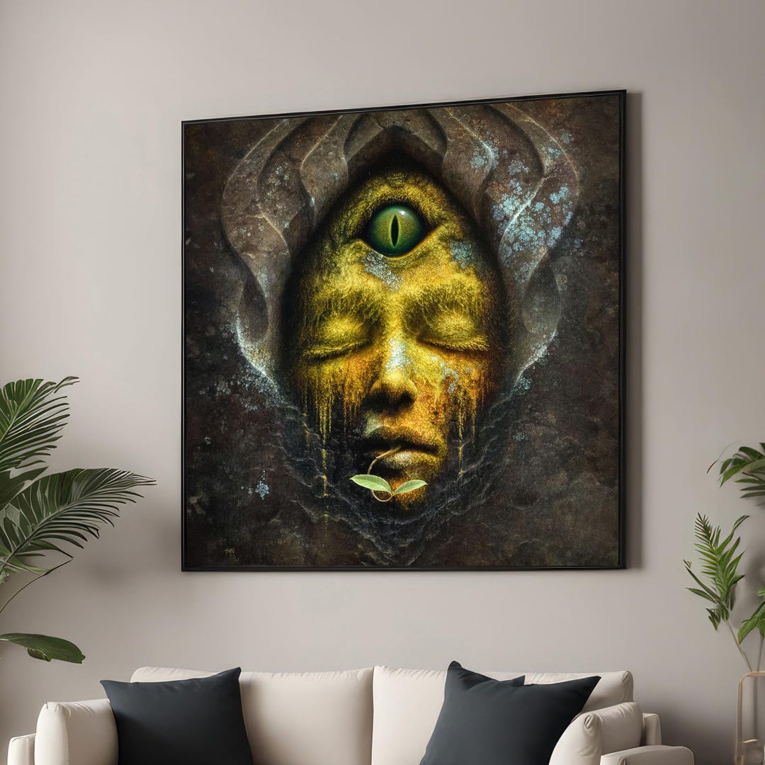 Surreal Face With Third Eye and Sprout Canvas Print - Mystical Abstract ...