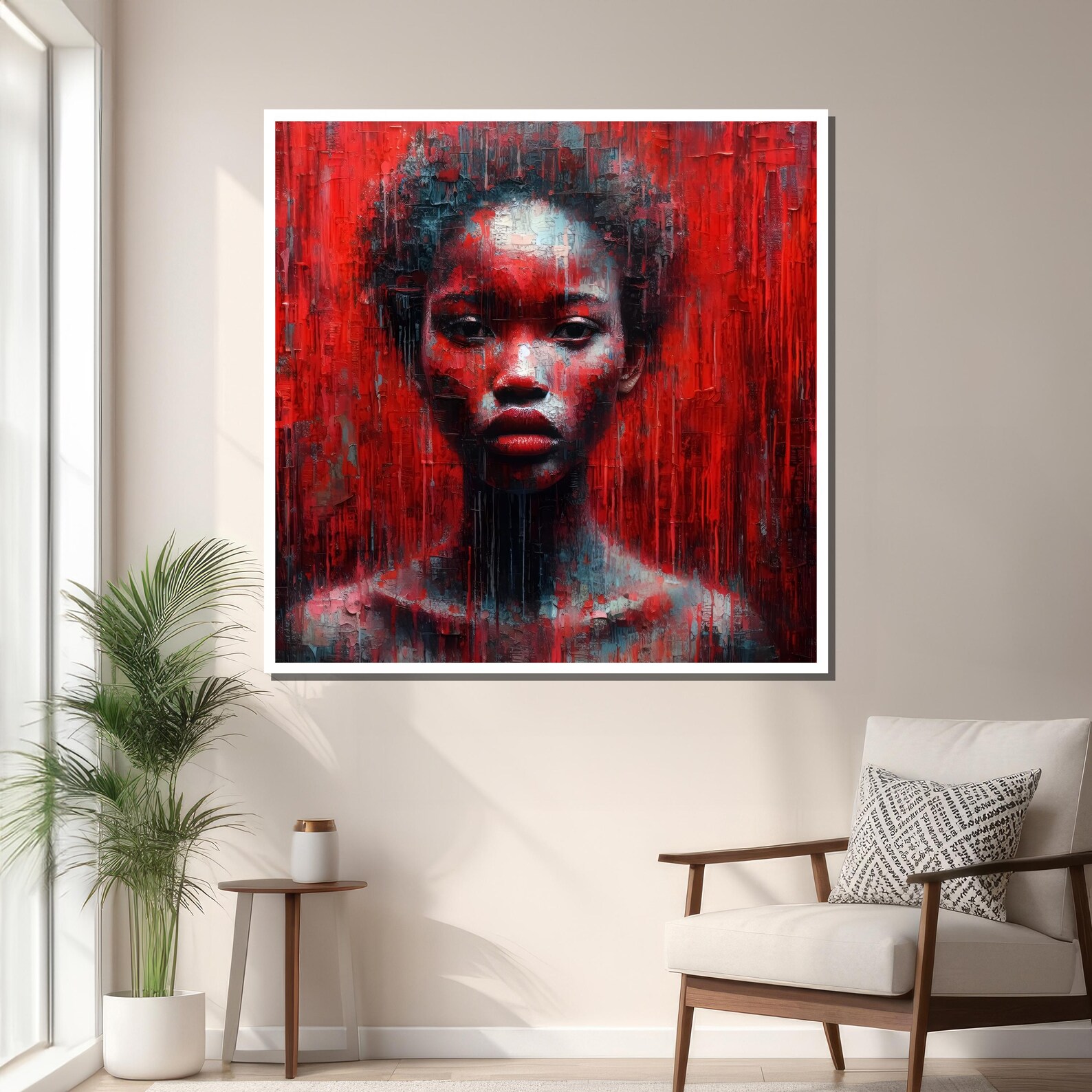 Intense Red Abstract Portrait Canvas Print - Textured Contemporary Art ...
