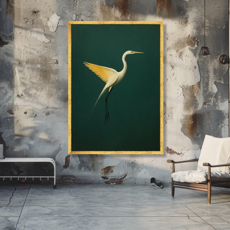 Elegant White Egret Canvas Wall Art, Minimalist Bird Illustration ...