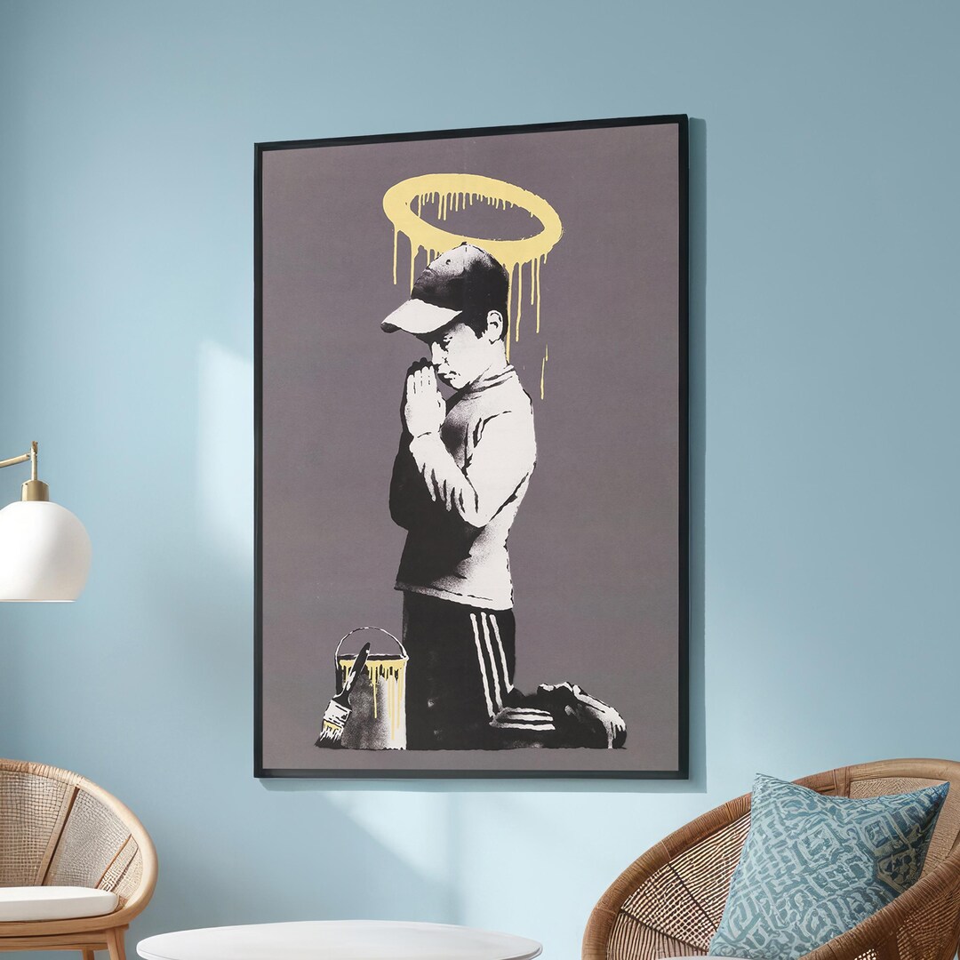 Praying Boy With Painted Halo - Street Art Inspired Canvas Print ...