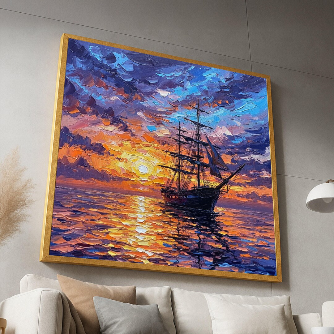 Sunset Sailing Ship Canvas, Ocean Sunset Wall Art, Nautical Canvas Sea ...