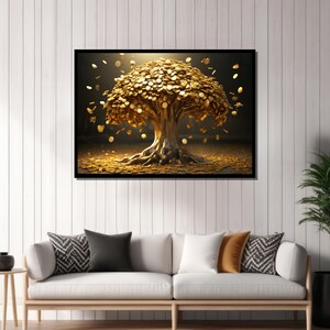 Golden Money Tree Canvas Print - Surreal Wealth Symbol With Falling ...