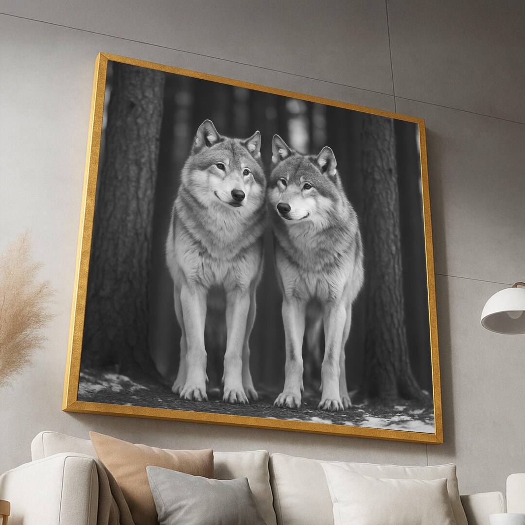 Majestic Wolves Pair Canvas Wall Art, Black and White Forest Wildlife ...