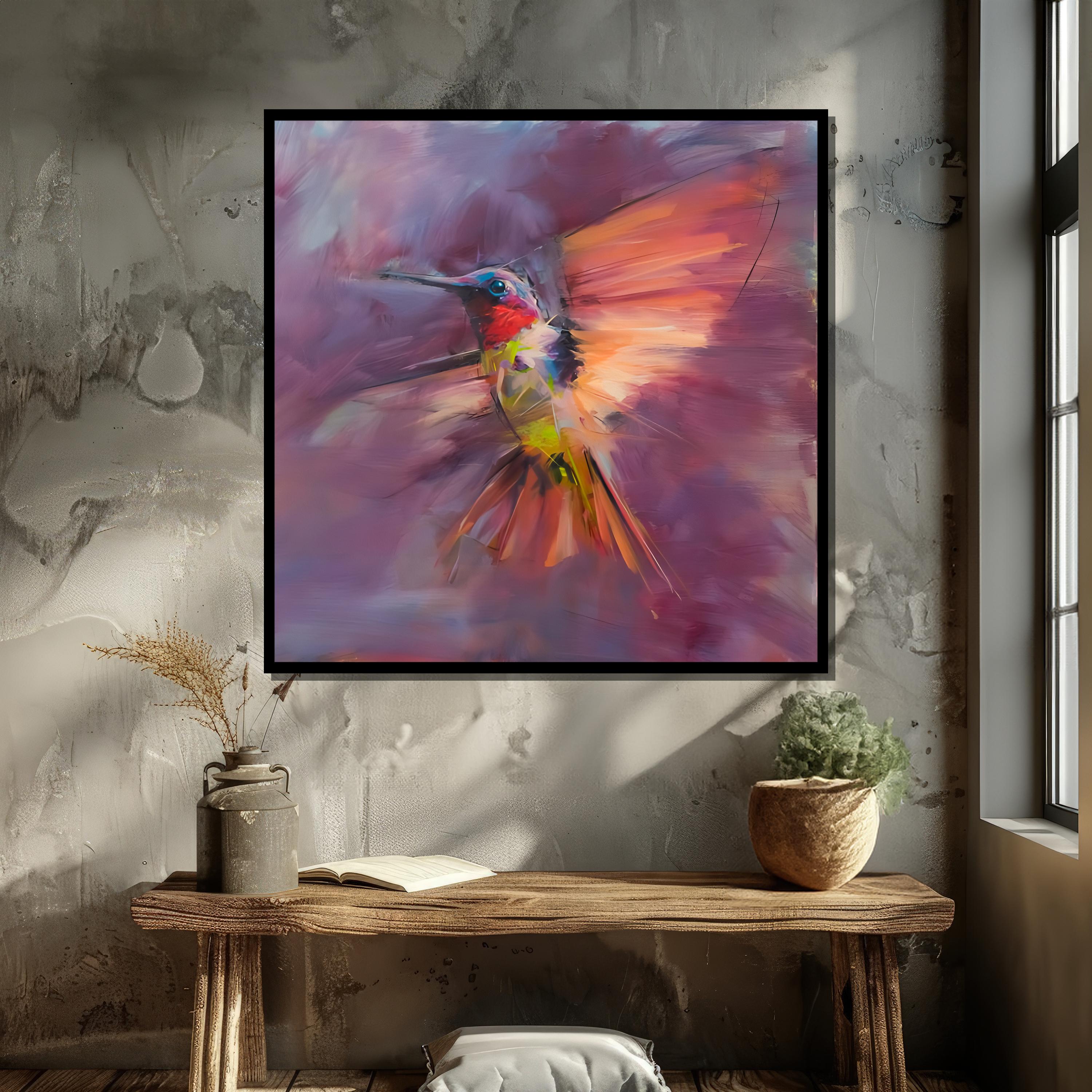 Vibrant Hummingbird Canvas Print - Abstract Bird Art - Colorful Nature ...