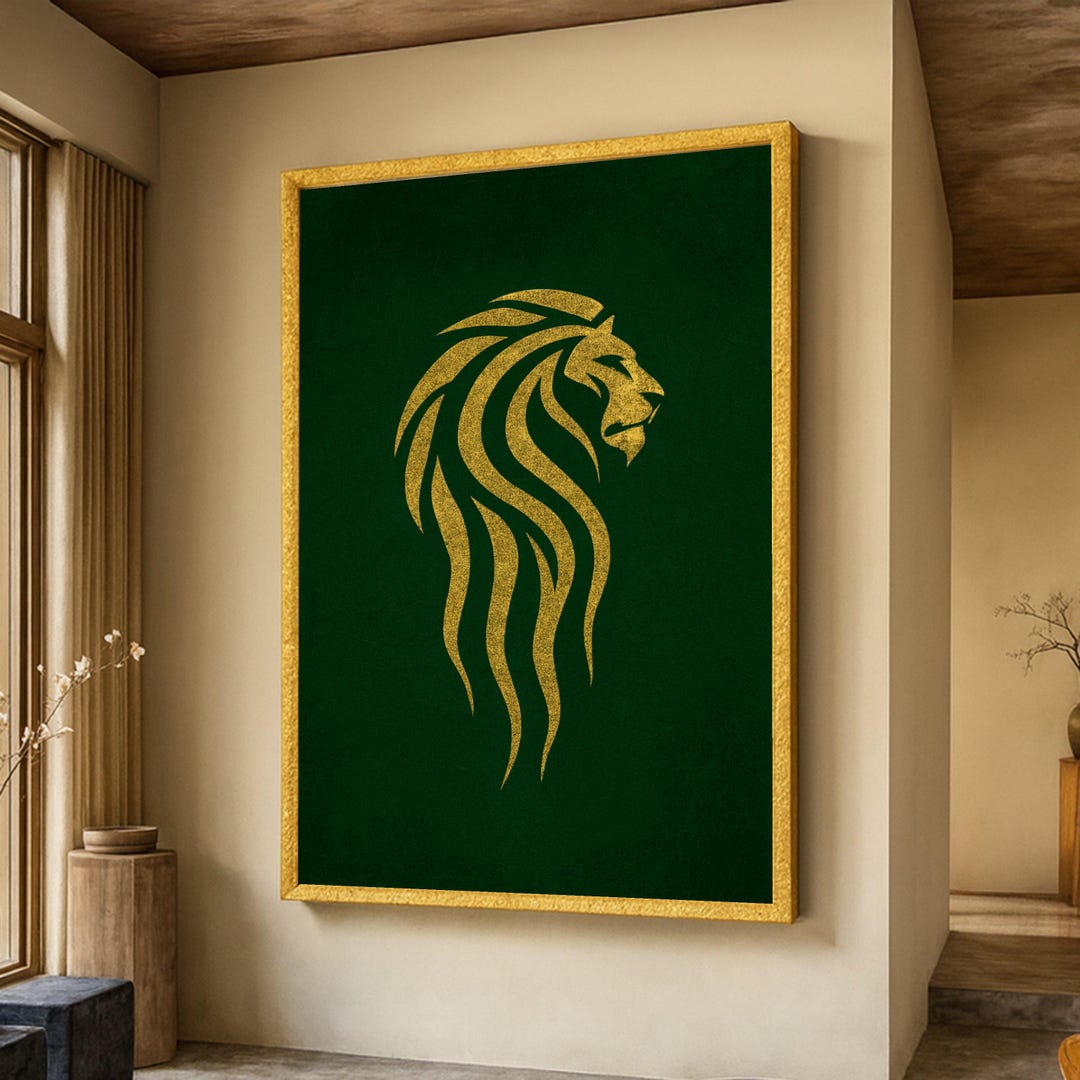 Golden Lion Head Silhouette Canvas, Abstract Animal Wall Art, Modern ...