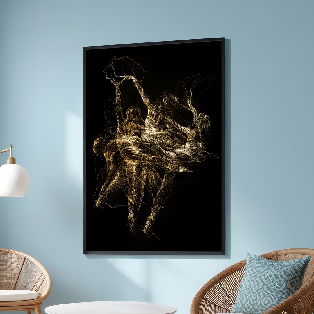 Golden Abstract Dance Art - Modern Ballet Dancer Light Lines Canvas ...