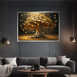 Golden Money Tree Canvas Print - Surreal Wealth Symbol With Falling ...