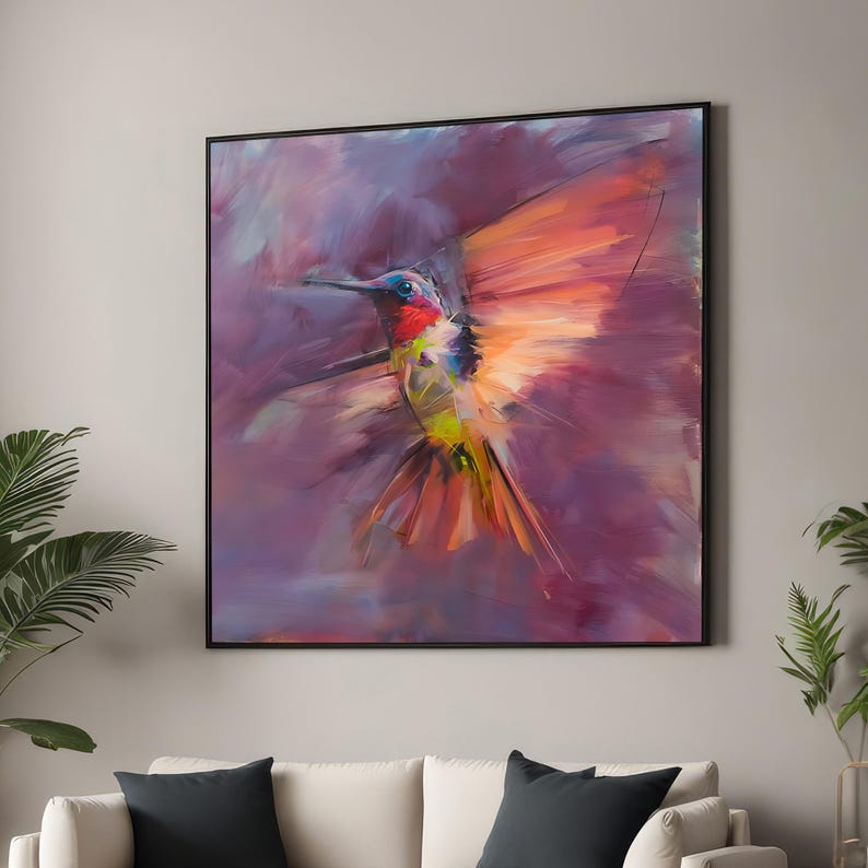 Vibrant Hummingbird Canvas Print - Abstract Bird Art - Colorful Nature ...