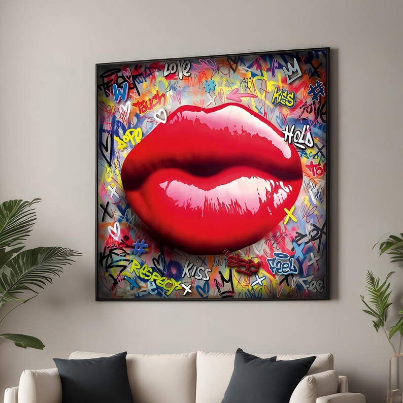 Bold Red Lips With Graffiti - Vibrant Pop Art and Street Art Canvas ...