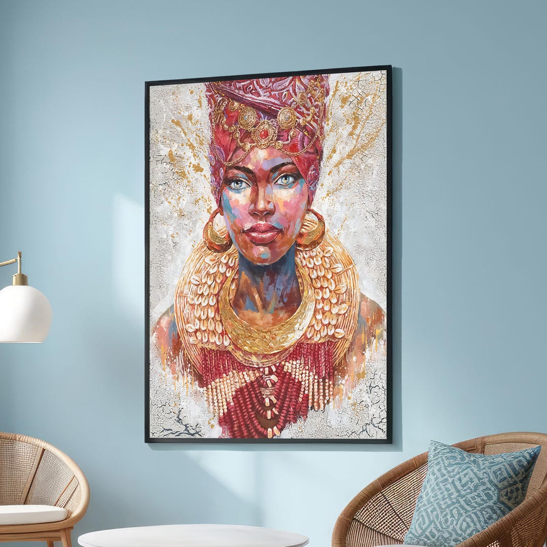 Majestic African Queen Portrait - Regal Cultural Art With Gold ...