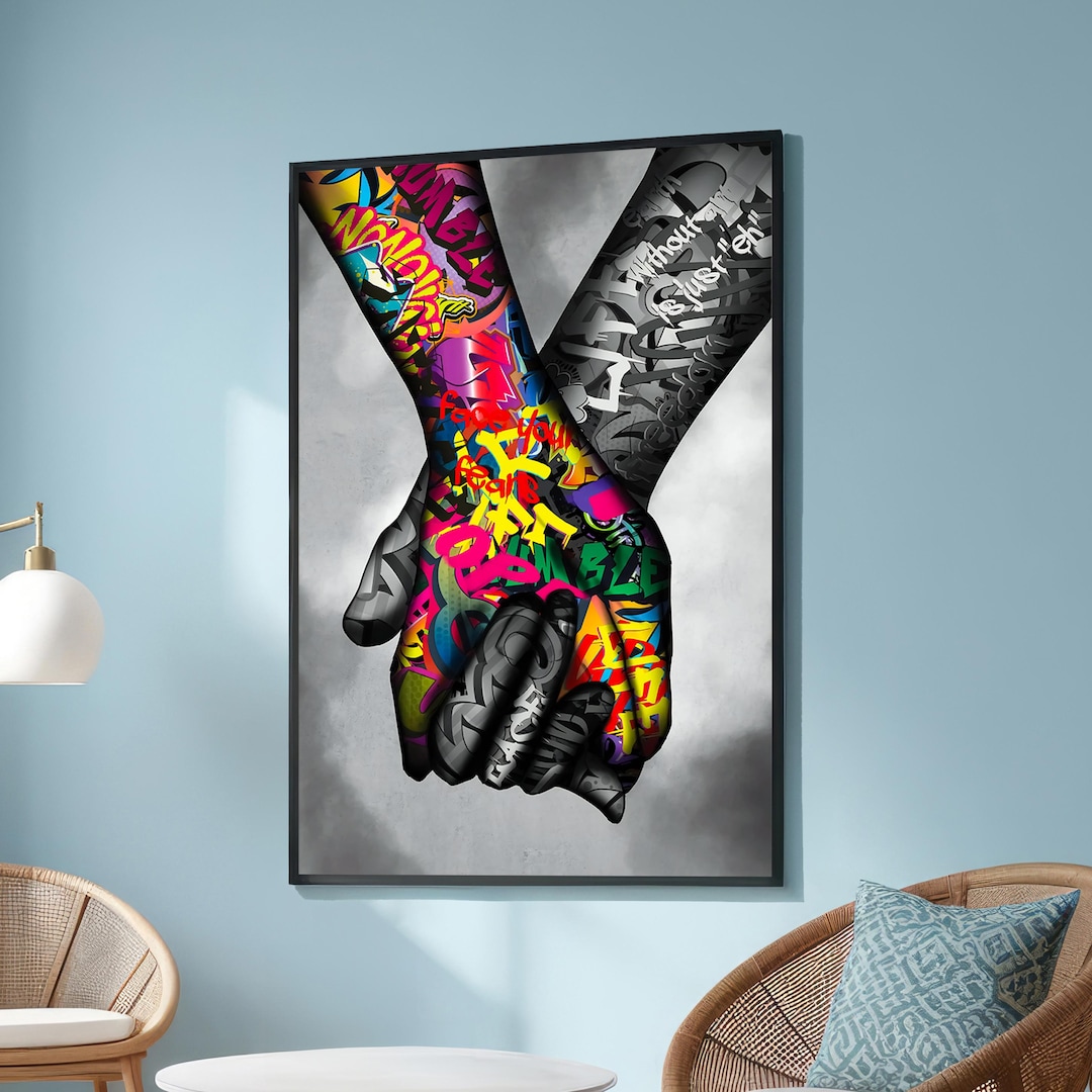 Stronger Together Graffiti Art Canvas Print - Vibrant Street Art Hands ...