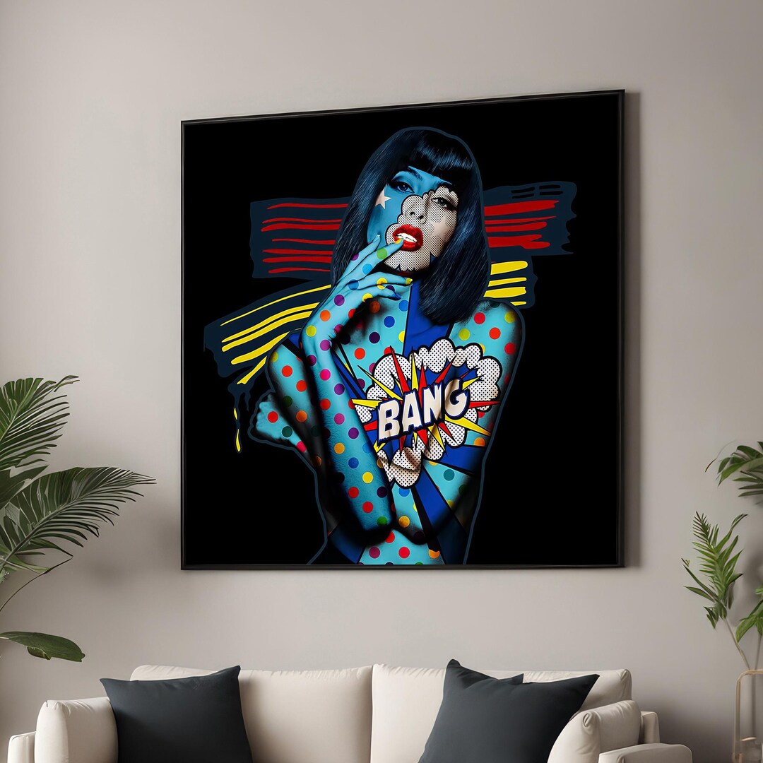 Bold Pop Art Woman With Comic Book Explosion Vibrant Polka Dot Canvas ...