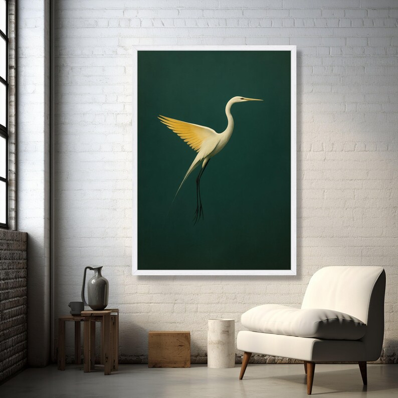 Elegant White Egret Canvas Wall Art, Minimalist Bird Illustration ...