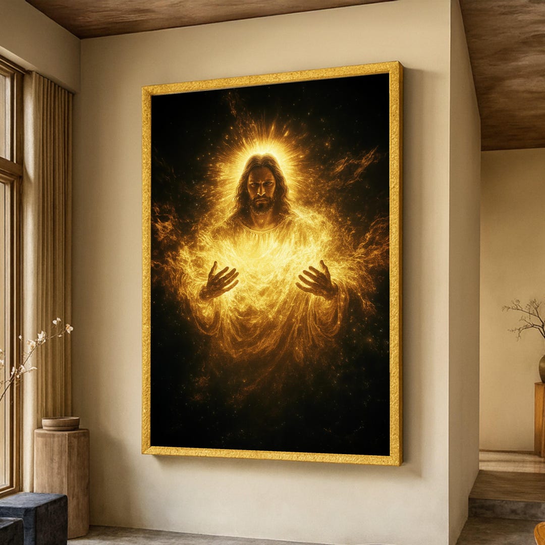 Radiant Jesus Christ Canvas Wall Art, Golden Spiritual Glow, Divine ...