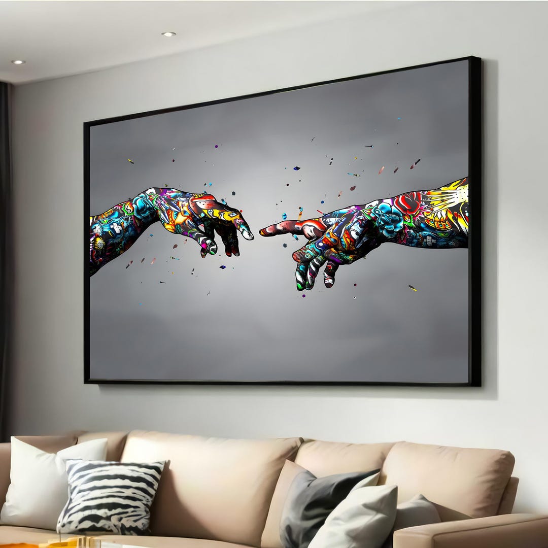 Graffiti Creation of Adam Hands Print - Vibrant Pop Art Canvas - Modern ...