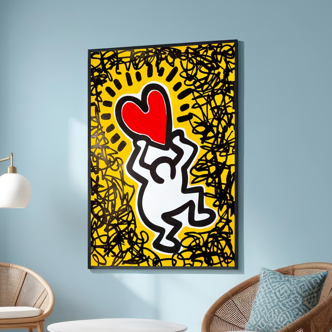Tribute to Keith Haring - Bold Pop Art Figure With Red Heart - Vibrant ...