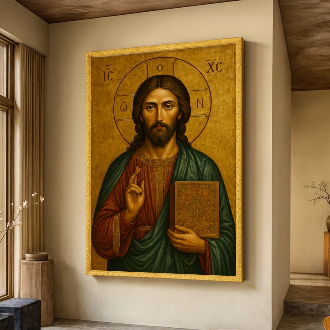 Classic Jesus Christ Icon Canvas, Religious Wall Art, Christian Decor ...