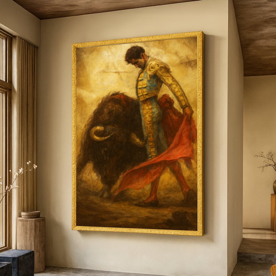 Classic Bullfighter and Bull Canvas, Vintage Matador Art, Spanish ...