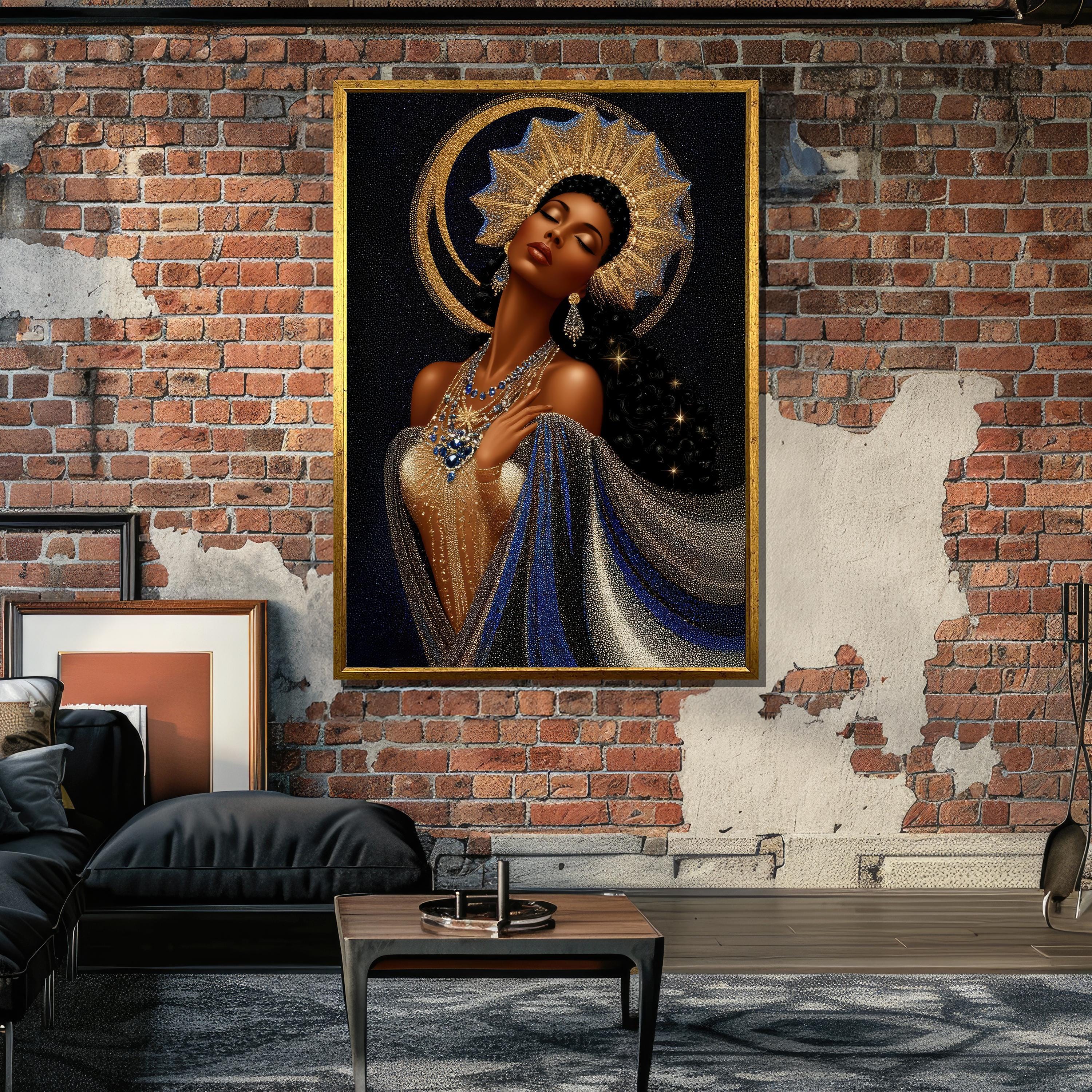 Celestial Black Goddess Canvas Print - Divine Feminine Wall Art - Regal ...
