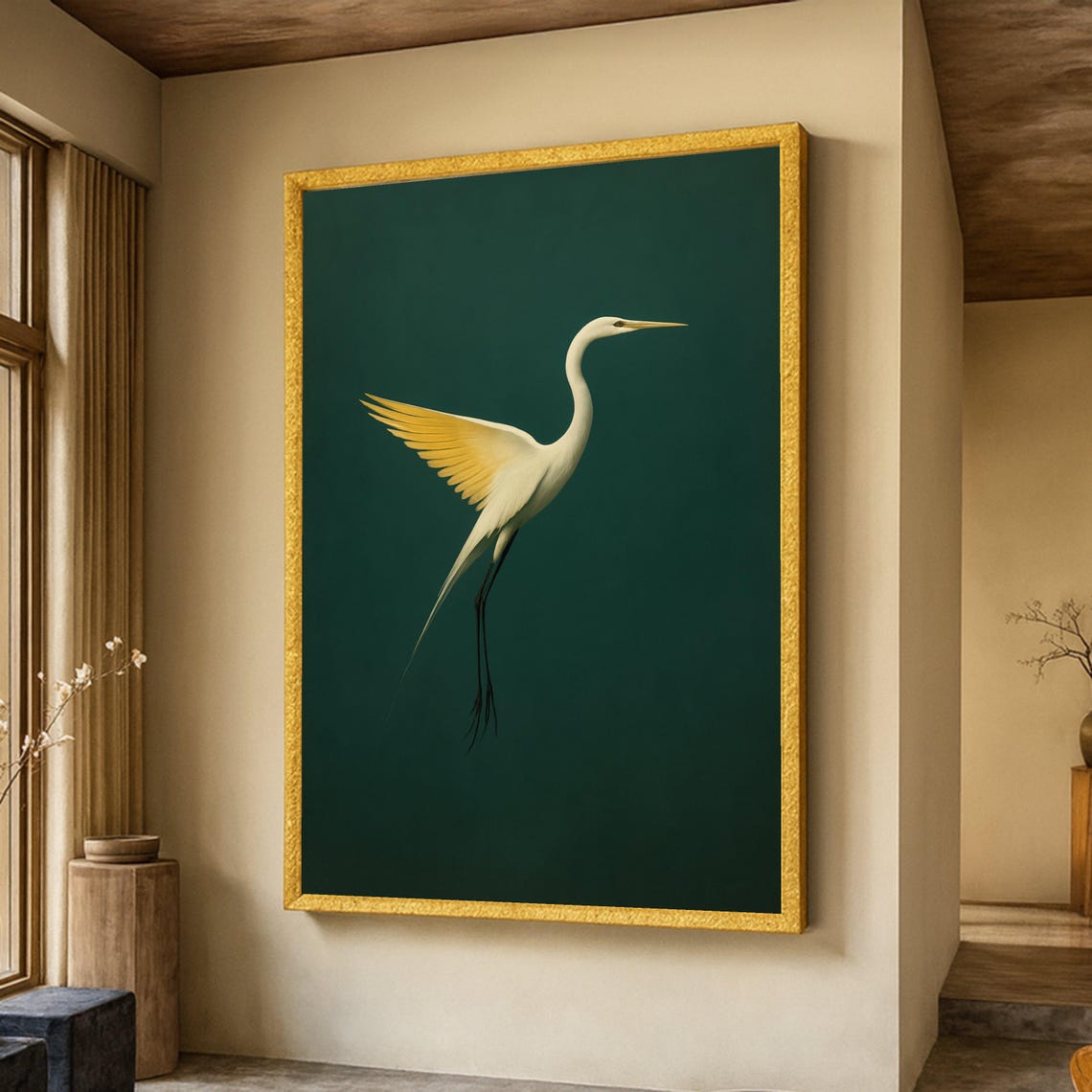 Elegant White Egret Canvas Wall Art, Minimalist Bird Illustration ...