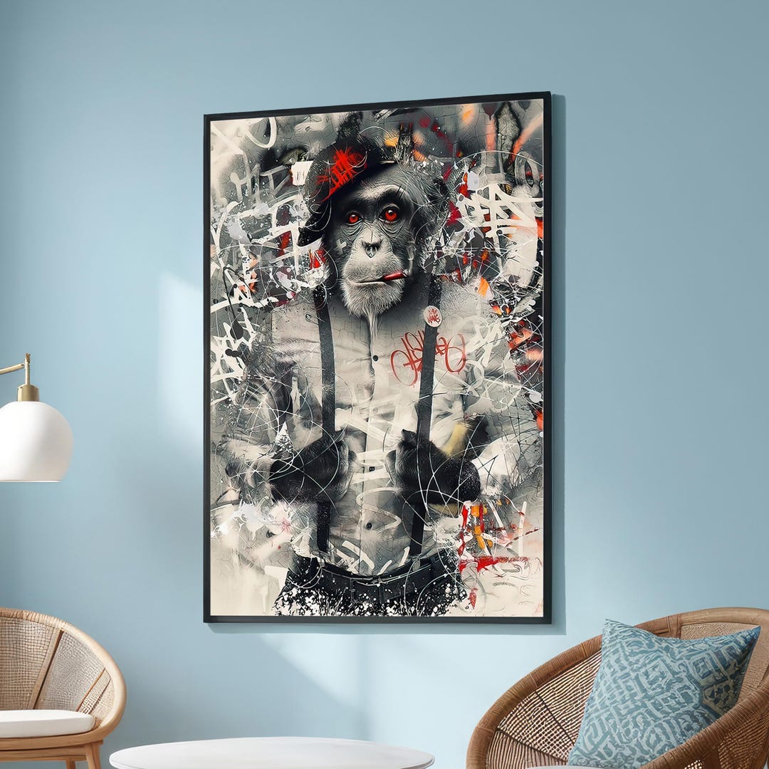 Urban Chimpanzee Graffiti Art Canvas Print, Abstract Street Art Style ...
