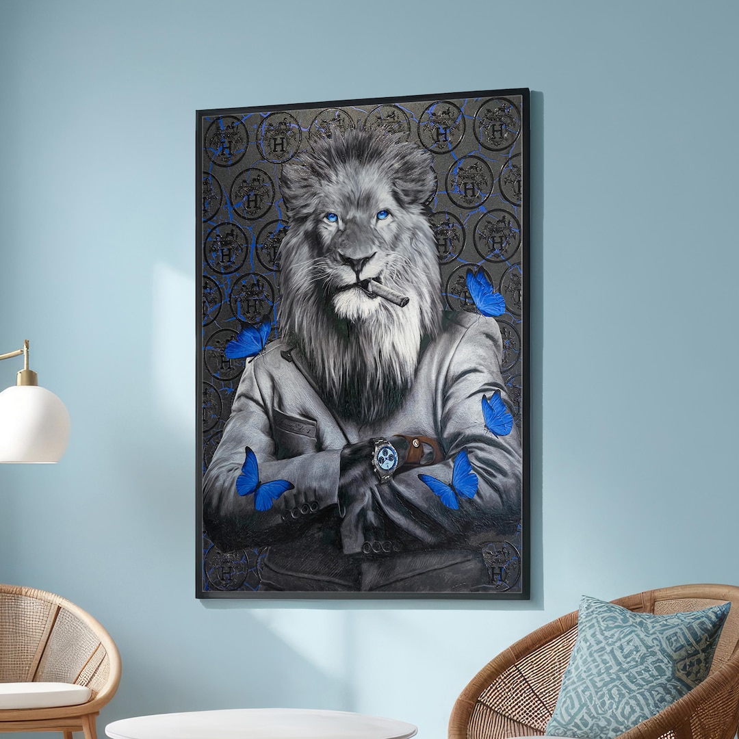 Luxury Anthropomorphic Lion Smoking Cigar Canvas – Regal Animal ...