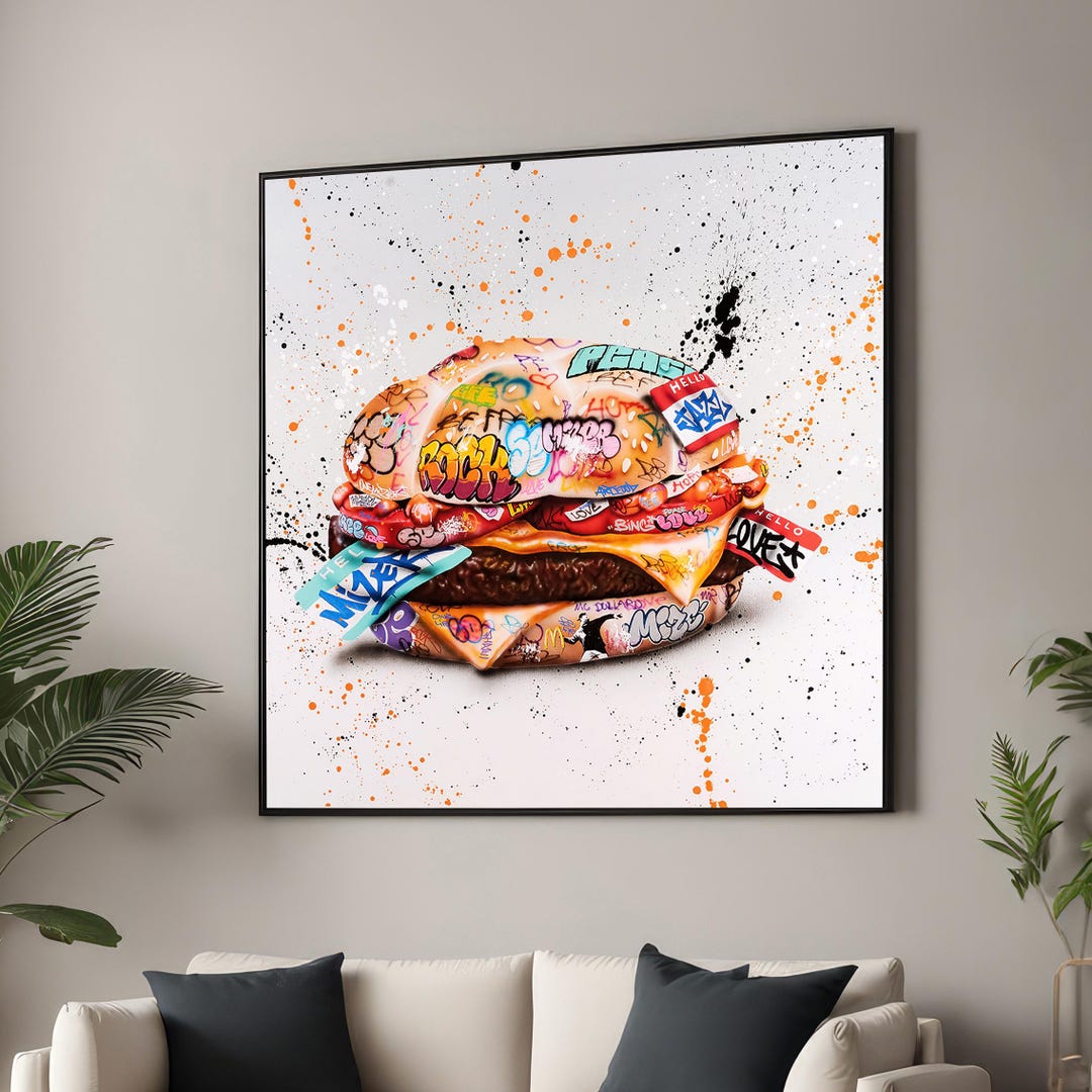 Graffiti Cheeseburger Pop Art - Vibrant Street Art Canvas Print - Bold ...