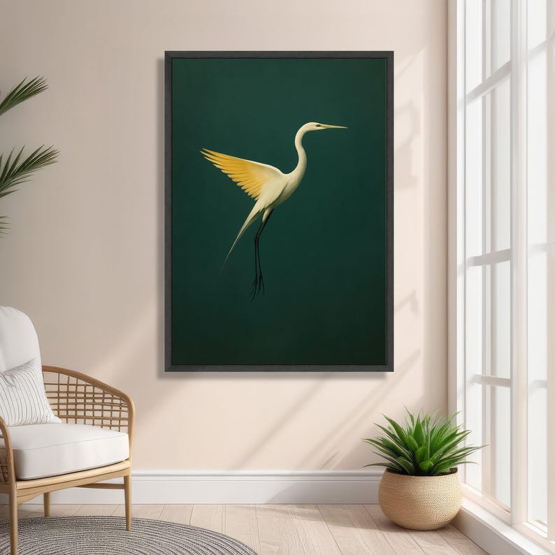 Elegant White Egret Canvas Wall Art, Minimalist Bird Illustration ...