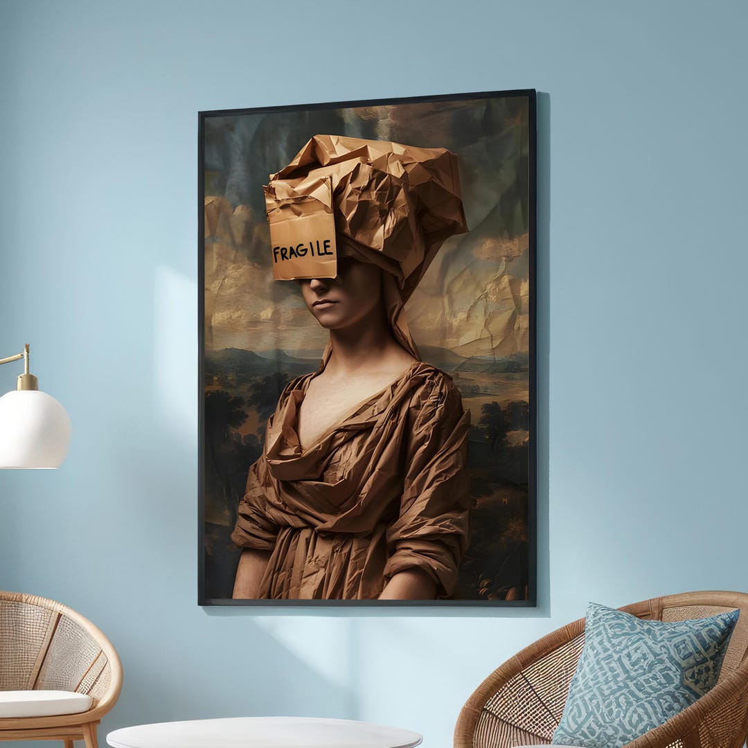 Surreal Fragile Woman Art Print – Conceptual Portrait With Paper Bag ...