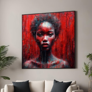 Intense Red Abstract Portrait Canvas Print - Textured Contemporary Art ...