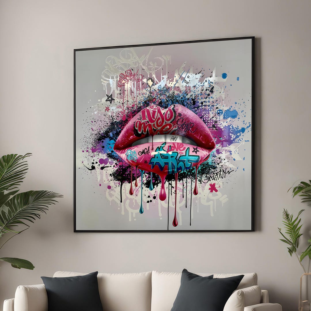 Vibrant Graffiti Lips Canvas Print - Colorful Pop Art - Urban Style ...