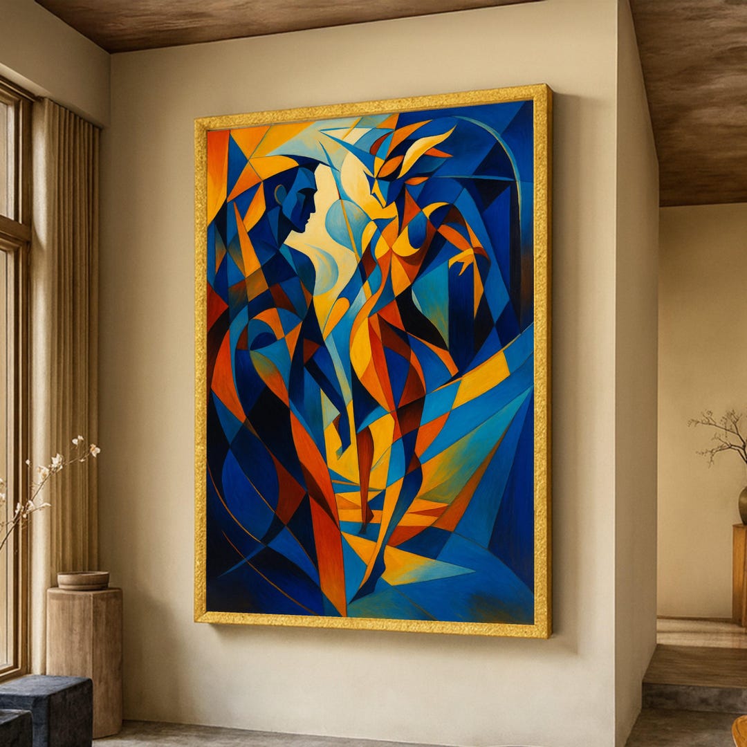 Abstract Cubist Dance, Geometric Figures Canvas, Modern Art Wall Decor ...