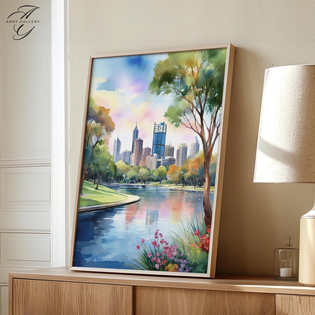 Watercolor Perth Skyline Print, Kings Park Wall Art, Australia ...