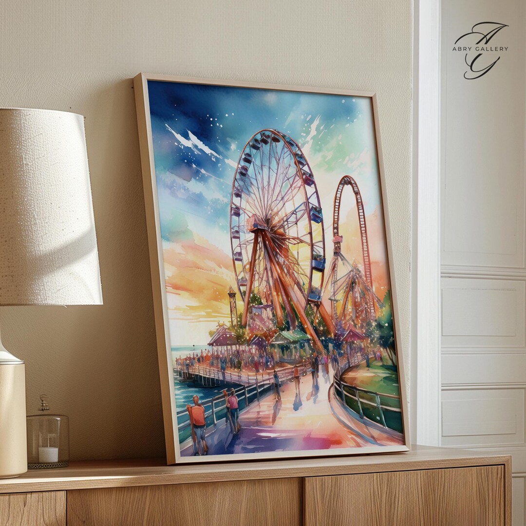 Cedar Point Art Print, Ohio Amusement Park Poster, Sunset Ferris Wheel ...