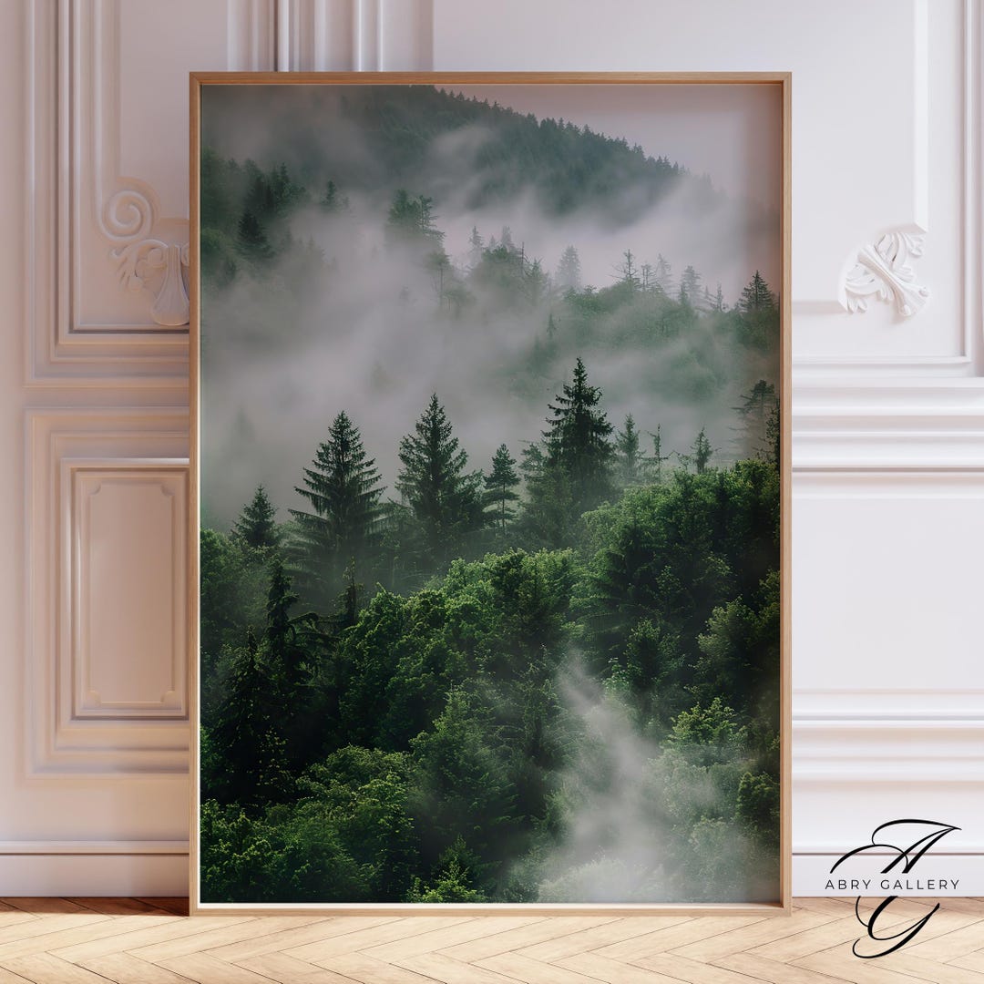 Foggy Forest Wall Art, Green Forest Painting, Enchanted Forest Wall Art ...