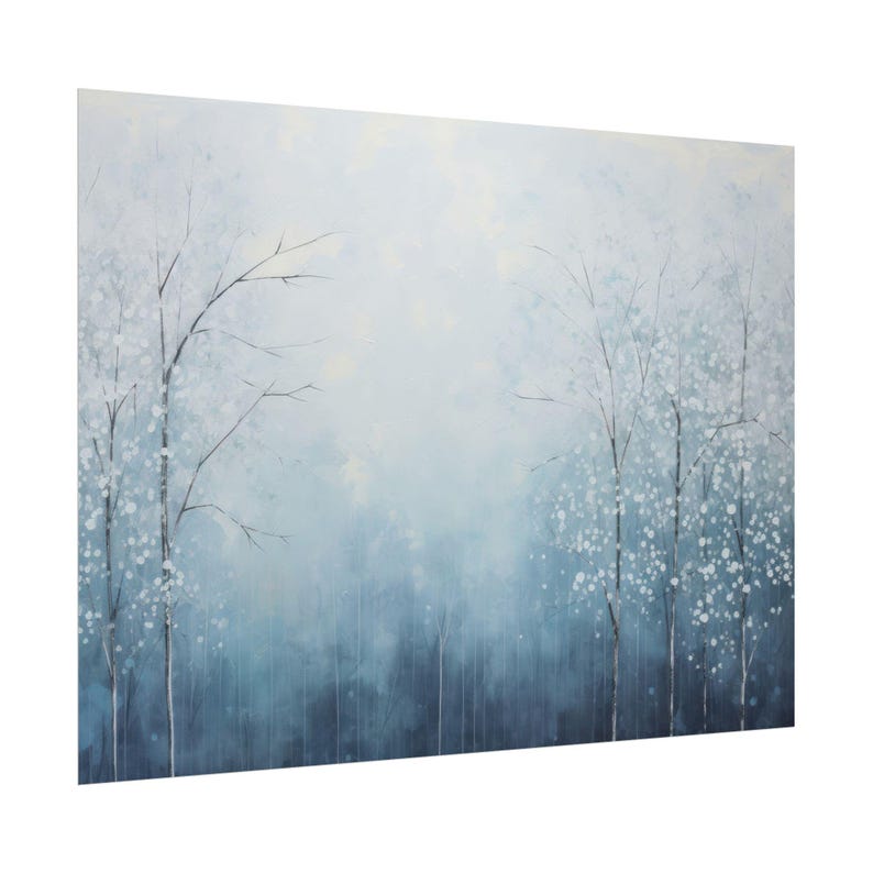 Winter Forest Print, Blue Snowy Trees Wall Art, Minimalist Winter Decor ...