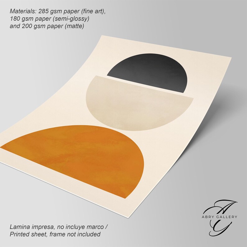 Geometric Abstract Art Print: Black, Beige & Orange - Modern Minimalist ...