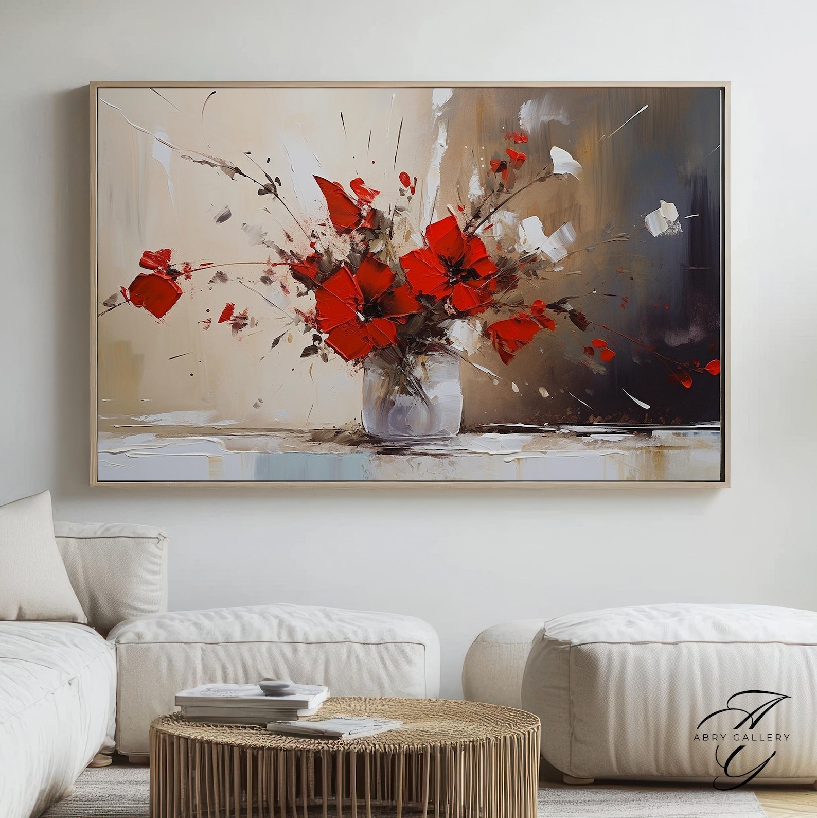 Modern Red Floral Wall Art Print Abstract Poppies in Vase Bold ...