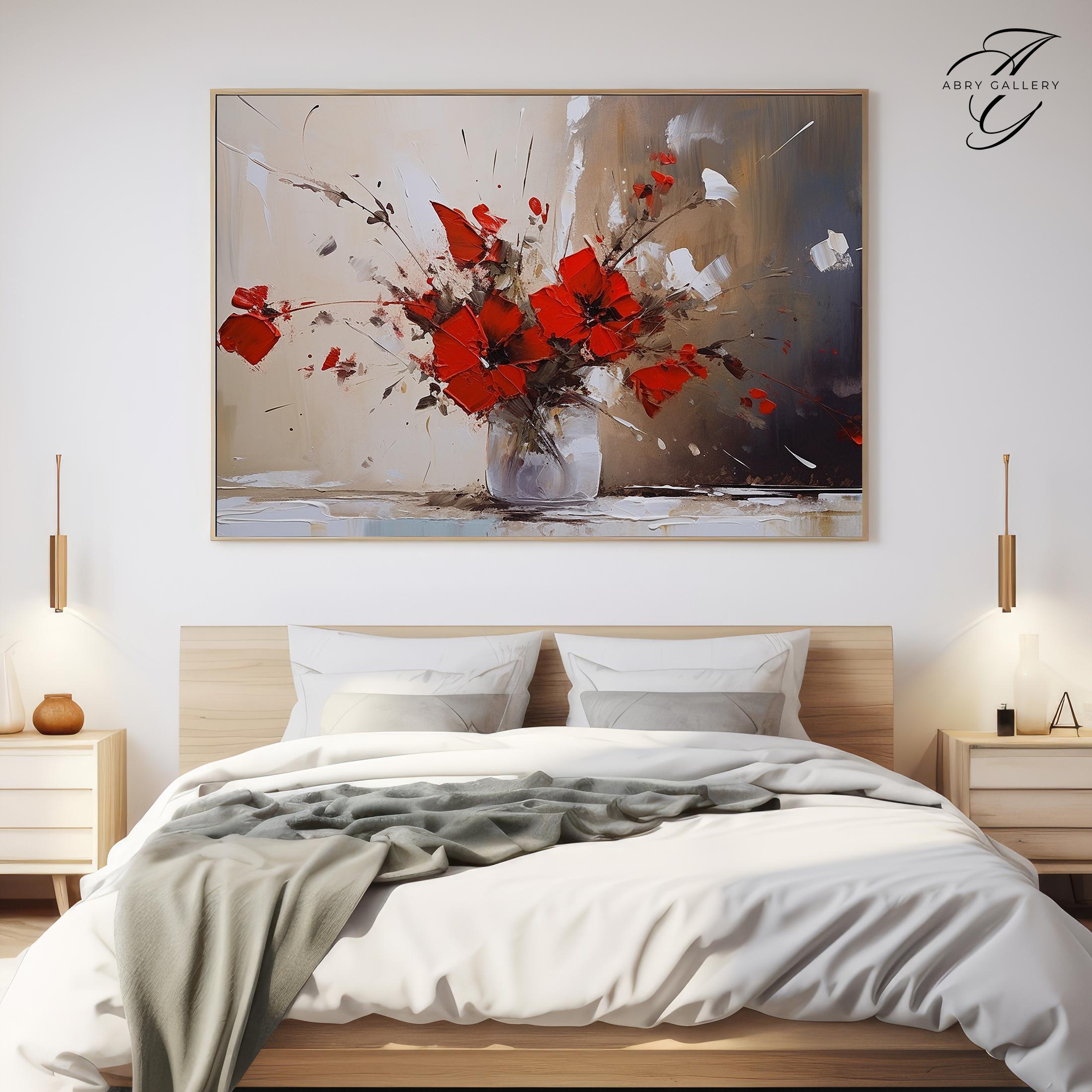 Modern Red Floral Wall Art Print Abstract Poppies in Vase Bold ...