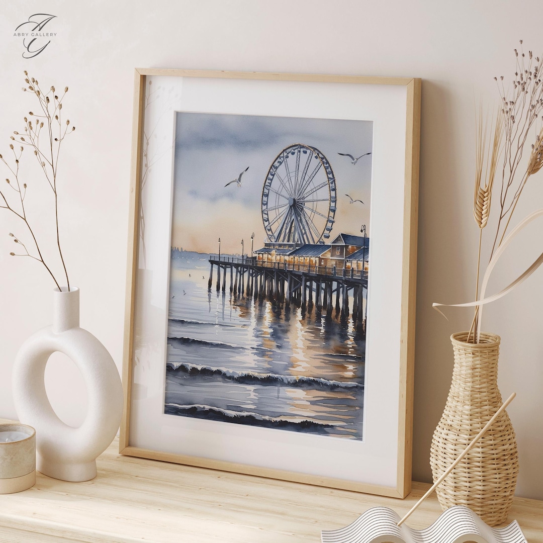 Seattle Waterfront Watercolor Art Print: Sunset Ferris Wheel Pier - Etsy