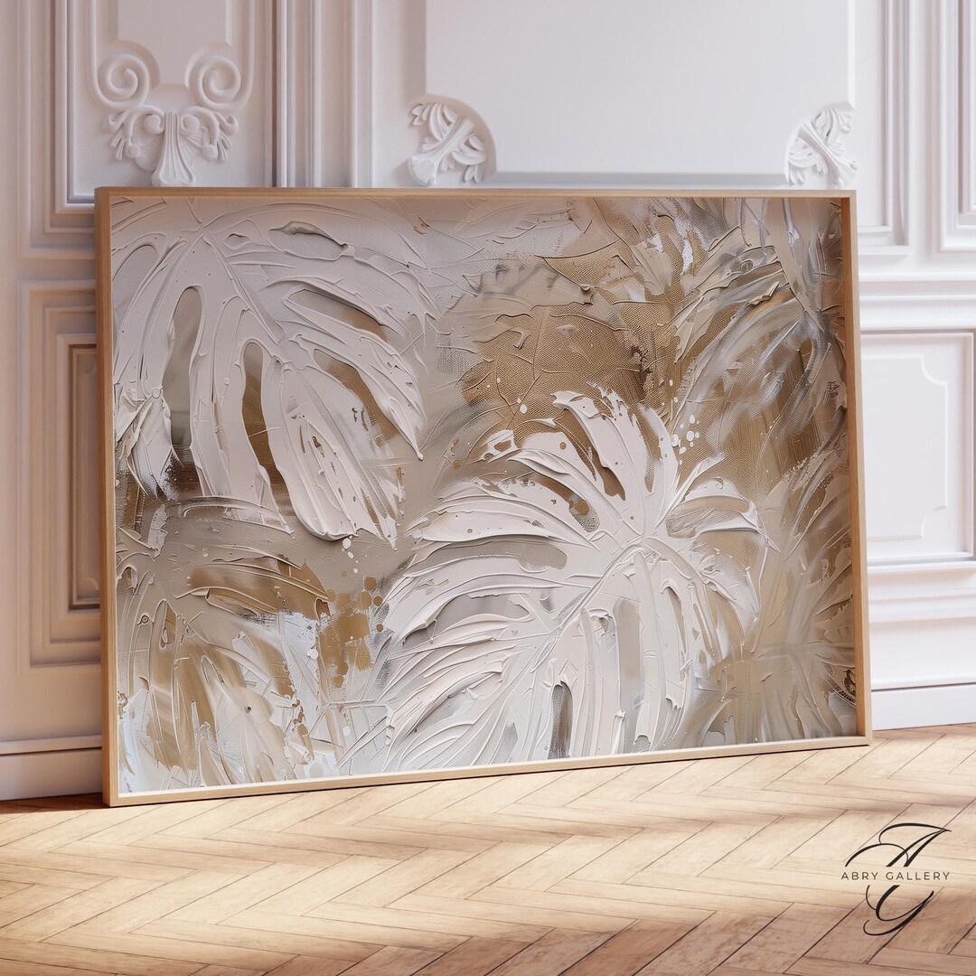 Textured Monstera Leaf Print: Neutral Beige Botanical Wall Art FLOR27 ...