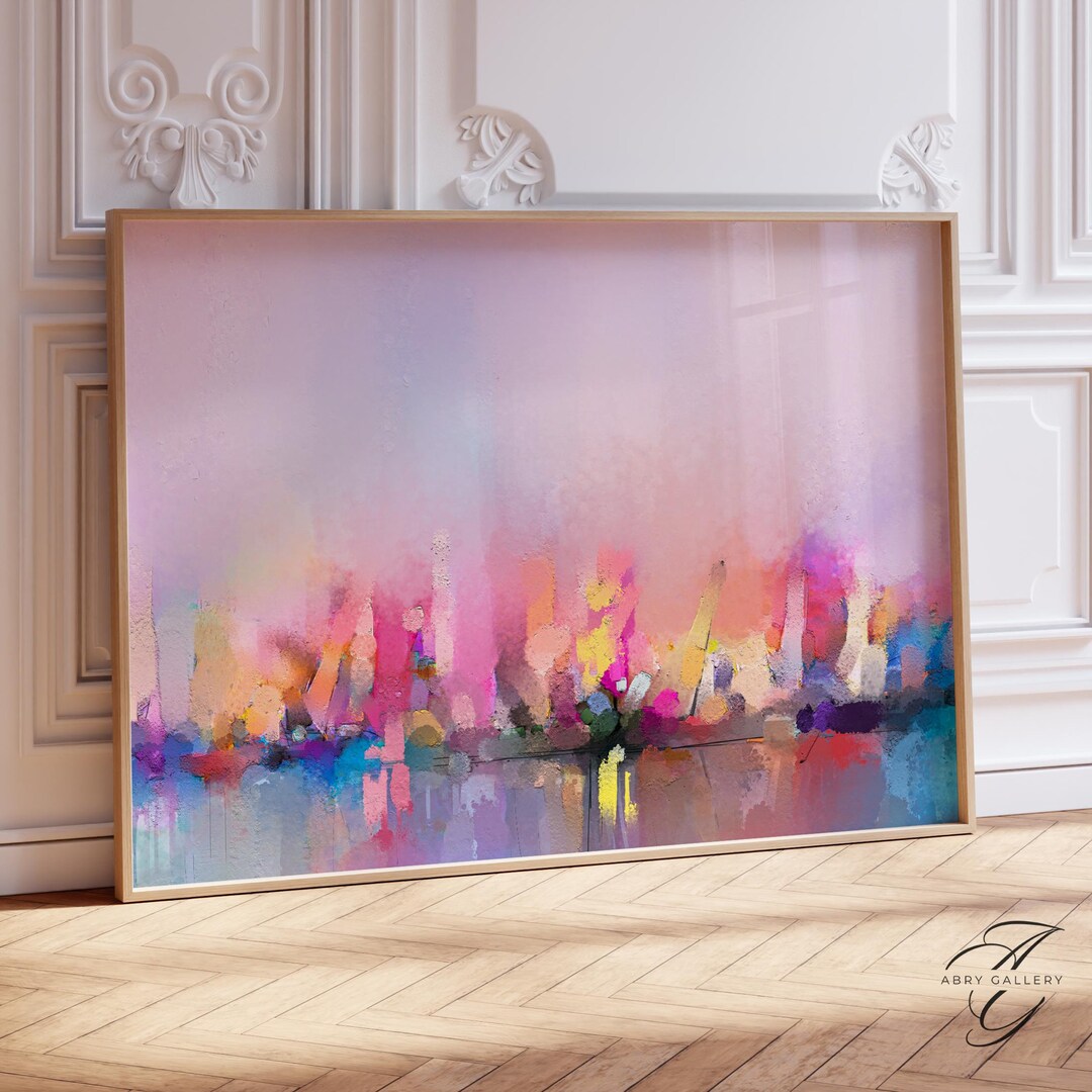 Colorful Abstract Cityscape Print, Modern Wall Art in Pink, Blue ...