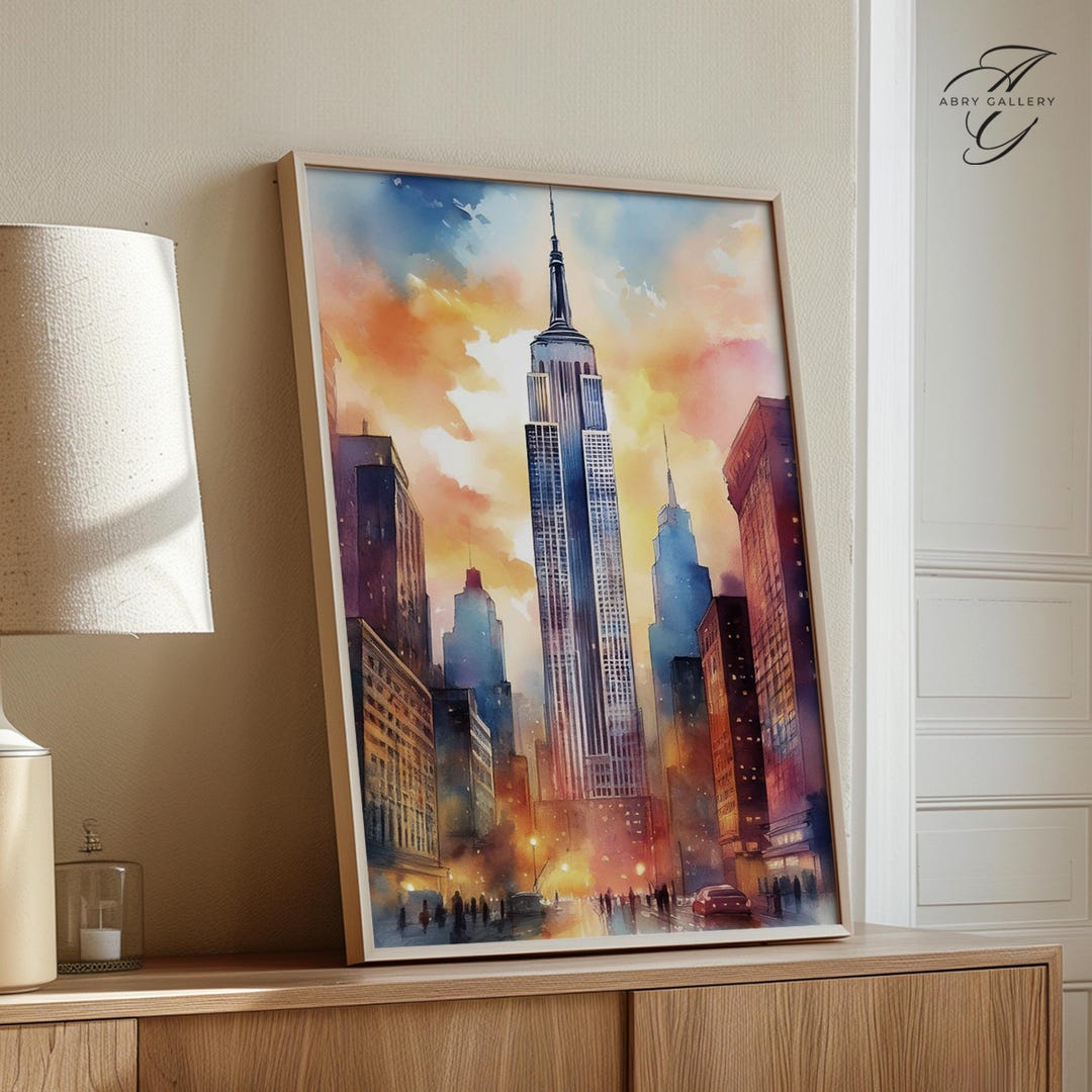 Empire State Building Art Print: NYC Sunset Skyline, Manhattan Decor - Etsy