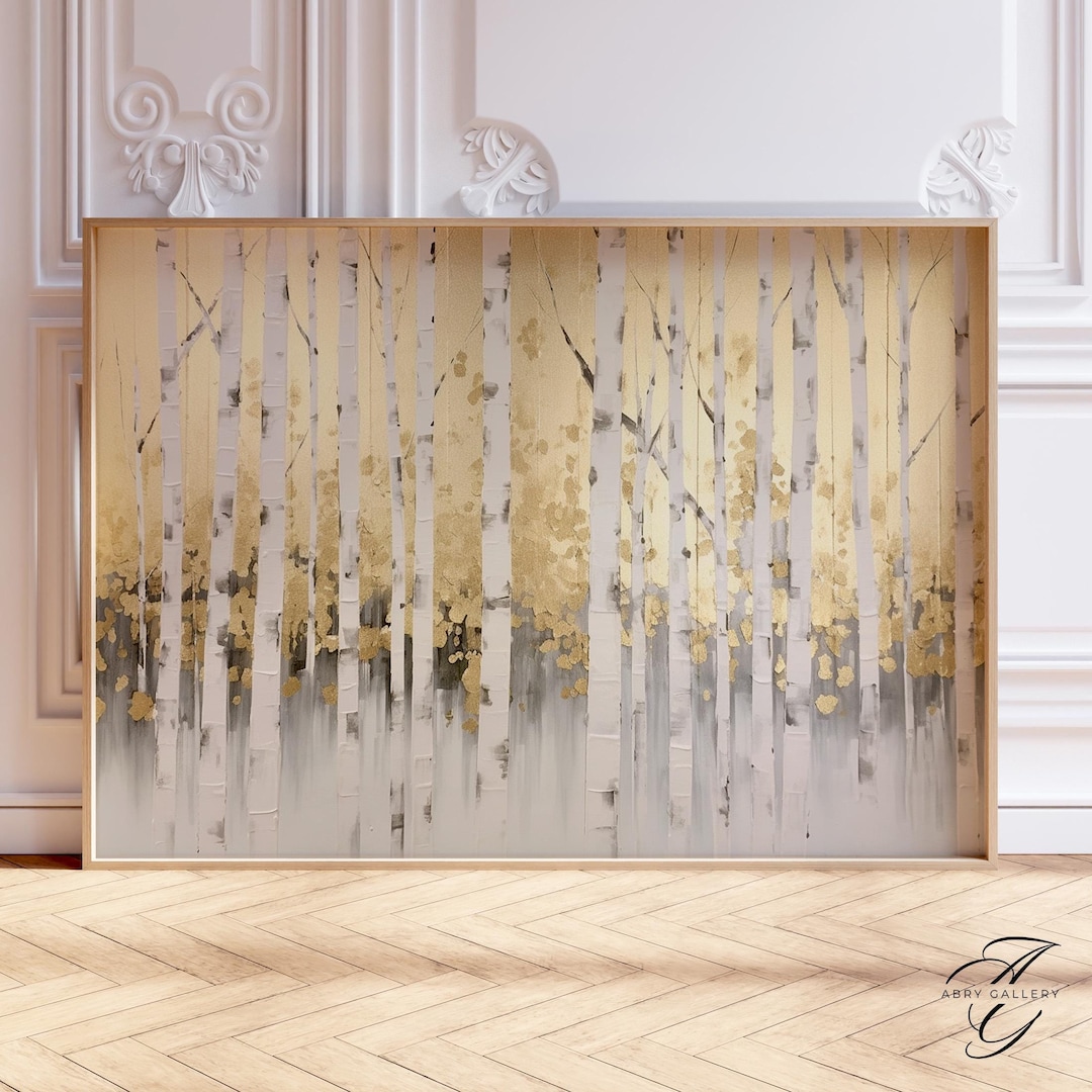 Gold Birch Tree Canvas Print: Abstract Forest Wall Art - Etsy